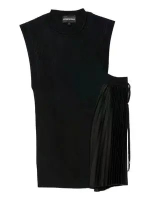 EMPORIO ARMANI Emporio Armani Ribbed Knit Pleated Panel Sleeveless Top