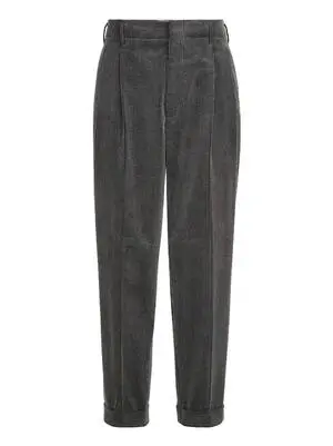 Brunello Cucinelli Frosted Cotton Corduroy Double Pleat Trousers - Grey