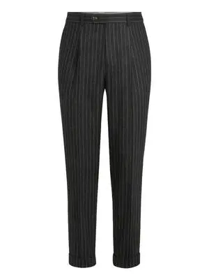Brunello Cucinelli Virgin Wool And Cashmere Chalk Stripe Flannel Trousers With Pleat - Grey
