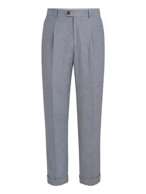 Brunello Cucinelli Cashmere And Silk Houndstooth Flannel Trousers - Blue