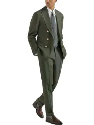 Brunello Cucinelli Virgin Wool Canvas One-and-a-half Breasted Deconstructed Blazer With Metal Buttons - Green