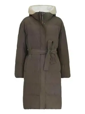 Brunello Cucinelli Techno Cotton Taffeta Down Coat With Shearling Inserts And Shiny Zipper Pull - Brown