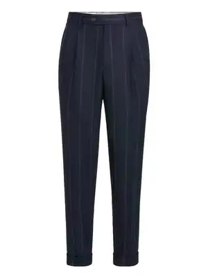 Brunello Cucinelli Cashmere And Virgin Wool Multistripe Pleated Trousers - Blue