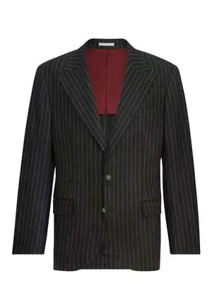 Brunello Cucinelli Virgin Wool And Cashmere Chalk Stripe Flannel Deconstructed Blazer With Large Peak Lapels And Metal Buttons - Grey