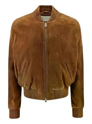 AMI Paris Suede Bomber Jacket - Brown