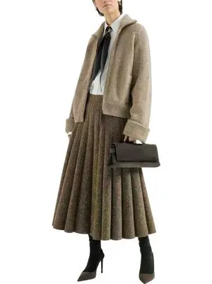 Brunello Cucinelli Sparkling Cashmere, Mohair, And Wool Ribbed Cardigan - Neutrals