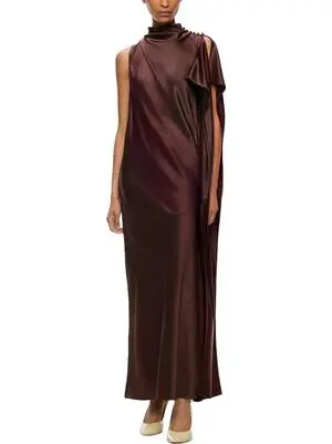 Pinko Long One-shoulder Satin Dress - Brown