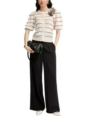 Luisa Spagnoli Ruffled Floral Appliqué Cardigan - Neutrals