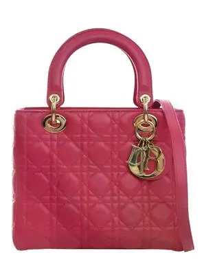 Dior Christian Dior Lambskin Cannage Lady Dior Satchel Pink