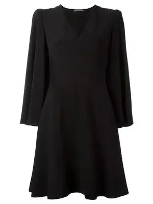 Alexander McQueen Silk Flared Cape Dress - Black