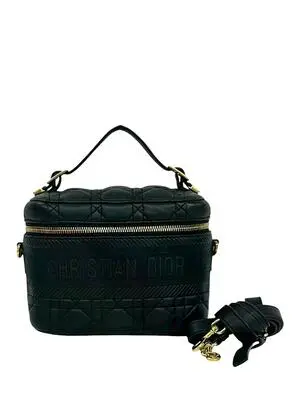 Dior Small Lambskin Cannage Diortravel Vanity Case Satchel - Black