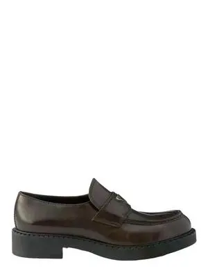 Prada Triangle-logo Leather Loafers - Brown