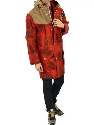 Woolrich Contrast Panel Parka Coat - Red