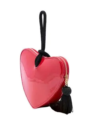 Saint Laurent Patent Sac Coeur Heart Shaped Clutch Bag - Red