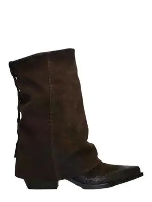METISSE Button-embellished Suede Boots - Brown