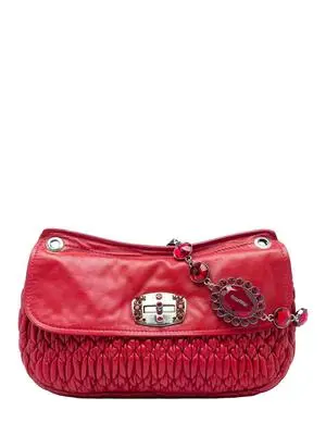 Miu Miu Matelassé Nappa Crystal Chain Crossbody Bag - Red