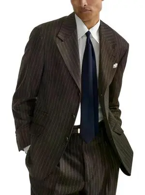 Brunello Cucinelli Virgin Wool And Cashmere Chalk Stripe Flannel Tailor Blazer - Brown