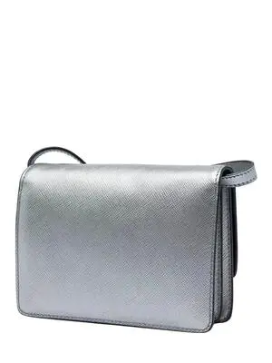 Prada Saffiano Leather Wallet On Strap Crossbody Bag - Silver