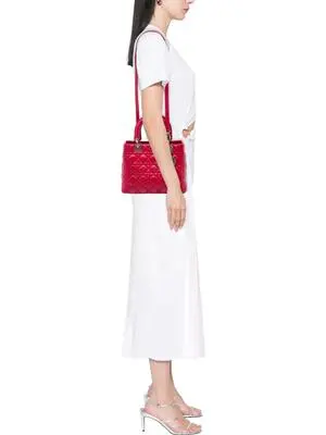 Dior Medium Calfskin Cannage Lady Satchel - Red