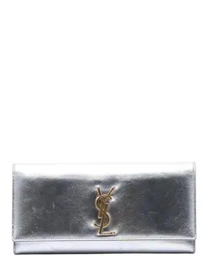 Saint Laurent Metallic Calfskin Monogram Clutch Bag - Silver