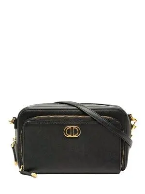 Dior 2022 Grained Calfskin Caro Double Pouch Crossbody Bag - Black