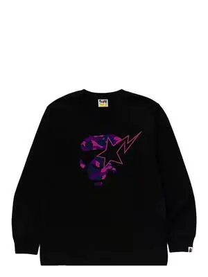 A BATHING APE Color Camo Ape Face Sta Long-sleeve T-shirt Black