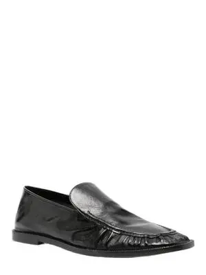 ALYSI Gathered Leather Loafers - Black