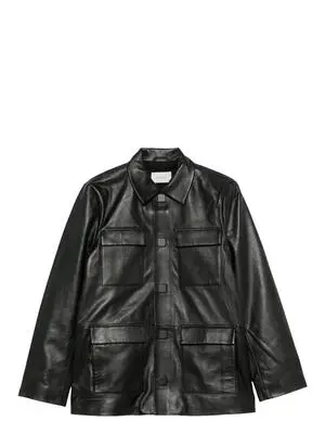 ST. AGNI Flap-pocket Leather Jacket - Black