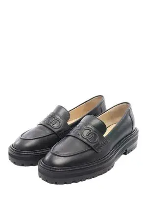 JIMMY CHOO Leather Embossed Logo Loafers - Black