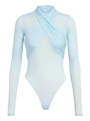 Wardrobe.NYC Long Sleeve Bodysuit With Crossover Straps - Blue