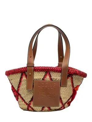 Loewe Small Animal Embroidered Raffia Basket Tote Bag - Neutrals