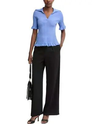 Luisa Spagnoli Ruffle-trimmed Ribbed-knit Top - Blue