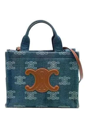 Celine Small Denim Triomphe Cabas Tote - Blue