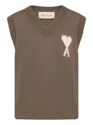 AMI Paris V-neck Sleeveless Sweater - Brown