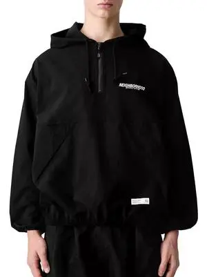 NEIGHBORHOOD Logo-print Quarter-zip Hooded Hoodie Jacket - Black