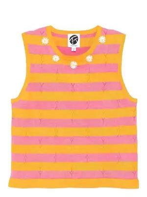 YANYAN Daisy Appliqué Striped Tank Top - Orange