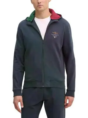 AERONAUTICA MILITARE Embroidered Zip Sweater With Ribbed Hem - Blue