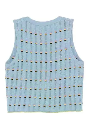 YANYAN YANYAN KNITS Sleeveless V-Neck Cardigan With Floral Embellishments