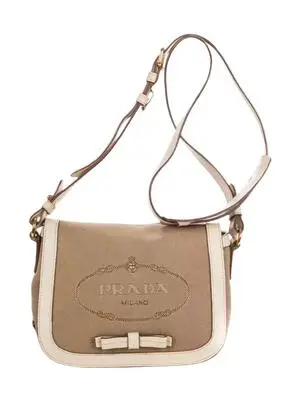 Prada Logo Jacquard Bow Detail Shoulder Bag - Brown