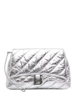 Balenciaga Metallic Calfskin Crush Pochette Clutch Bag - Silver