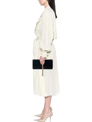 Saint Laurent Suede Monogram Kate Tassel Clutch Bag - Black