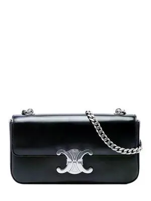 Celine Shiny Calfskin Triomphe Claude Shoulder Bag - Black