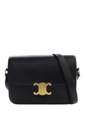 Celine Classique Shiny Calfskin Triomphe Crossbody Bag - Black