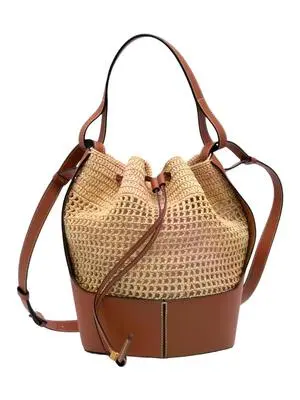 LOEWE Loewe Raffia And Calfskin Balloon Bucket Bag Satchel