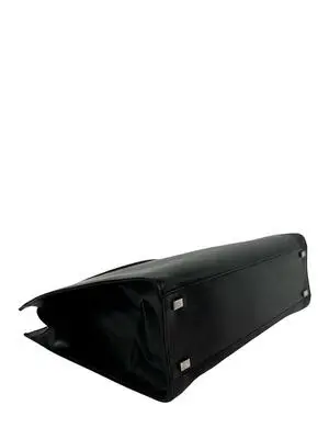 Celine 20th Century Round Handle Leather Satchel - Black