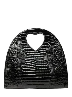 Saint Laurent Croc Embossed Patent Handbag - Black
