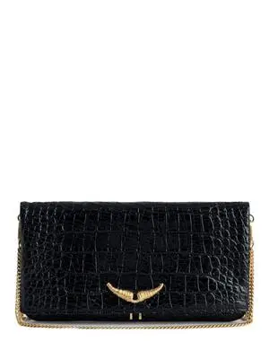 Zadig&Voltaire Rock Embossed Clutch With Gold-tone Chain - Black