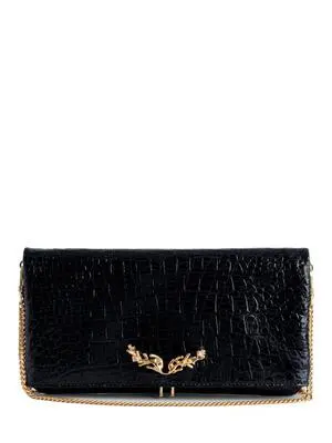 Zadig&Voltaire Rock Embossed Clutch With Gold-tone Chain - Ink
