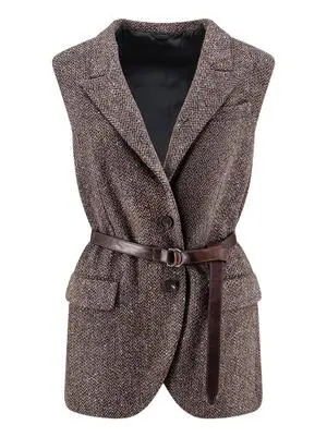 Brunello Cucinelli Sleeveless Belted Blazer - Multicolor