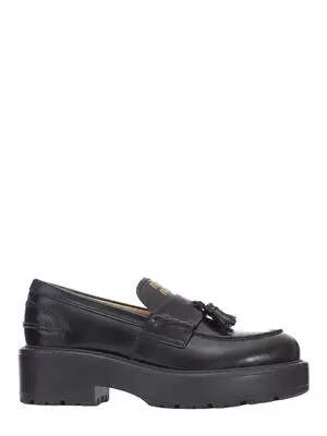 Miu Miu Smooth Leather Loafers With Tassels - Black